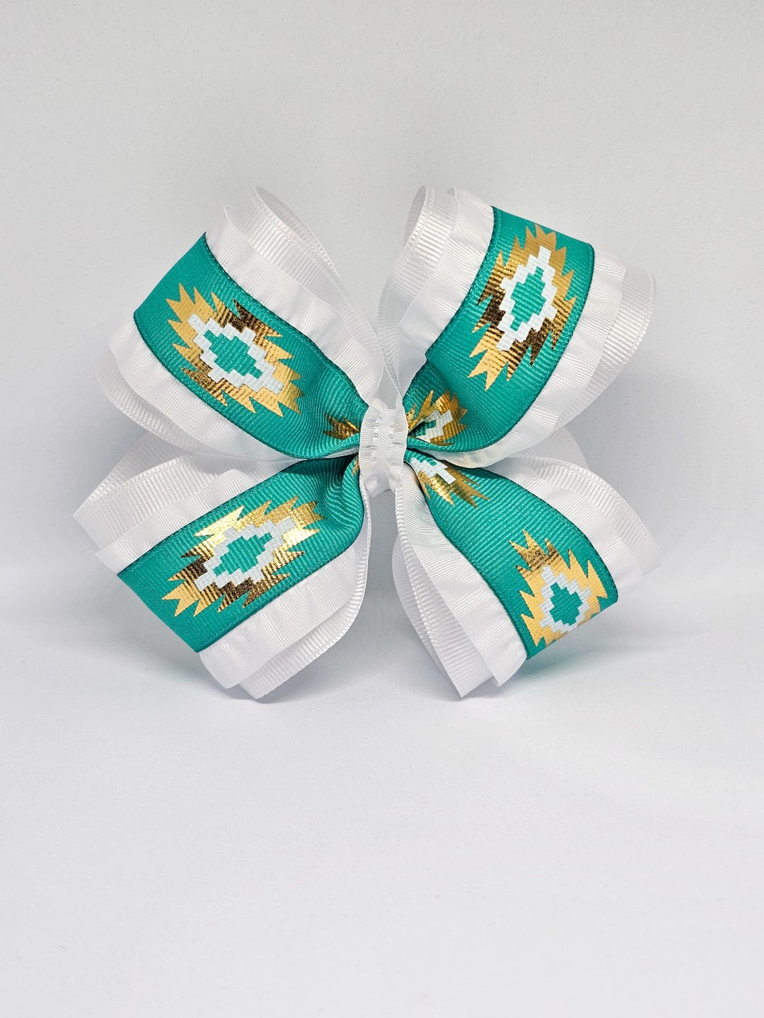 Teal and Gold Aztec Design Bow - Etsy