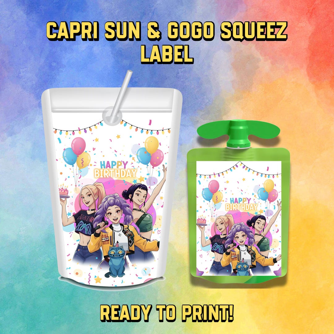 Kpop Demon Hunters Capri Sun Juice Pouch Labels, Huntrix Tonic Drink ...