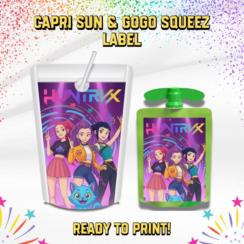 Kpop Demon Hunters Capri Sun Juice Pouch Labels, Huntrix Tonic Drink Wrapper (digital Download ...