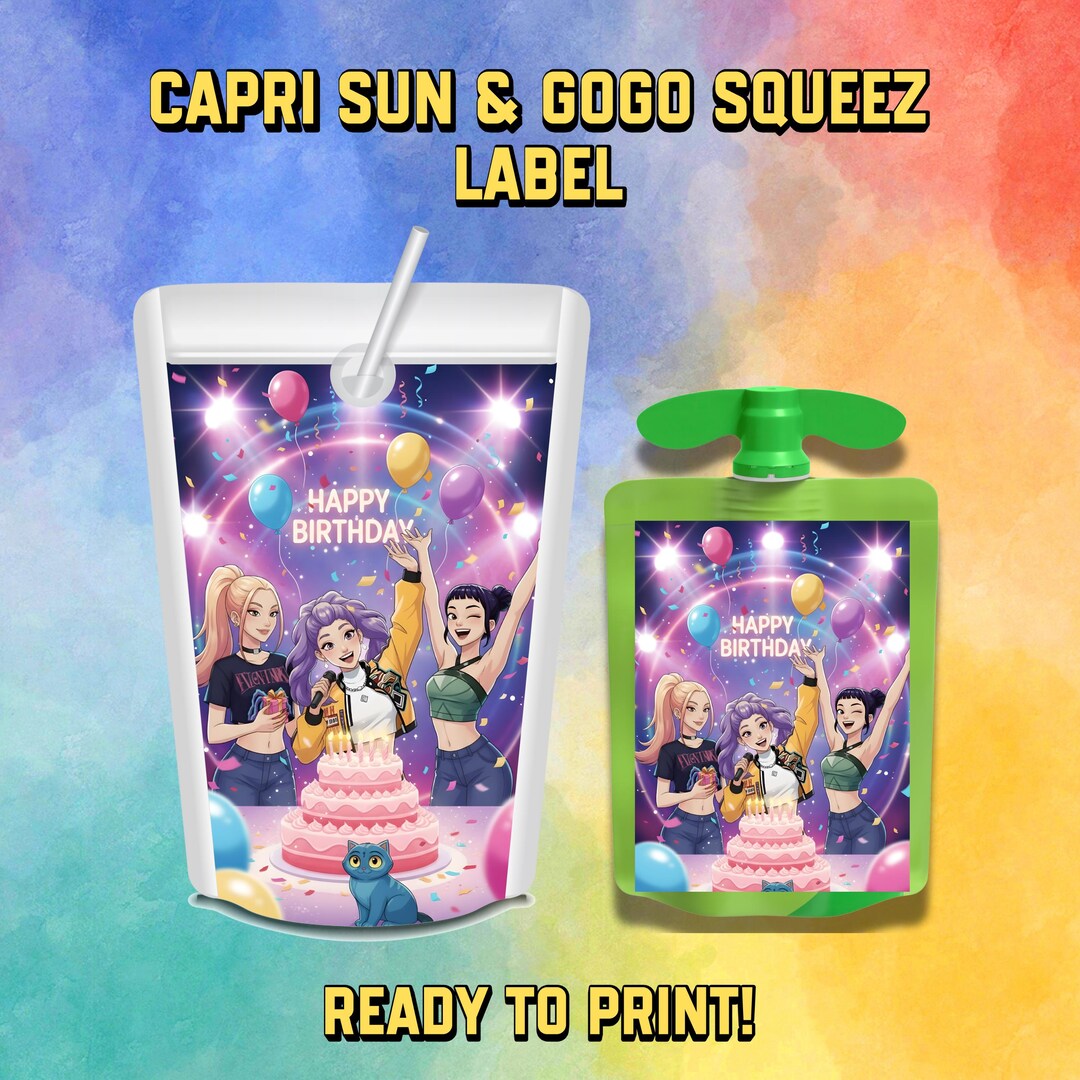 Kpop Demon Hunters Capri Sun Juice Pouch Labels, Huntrix Tonic Drink ...