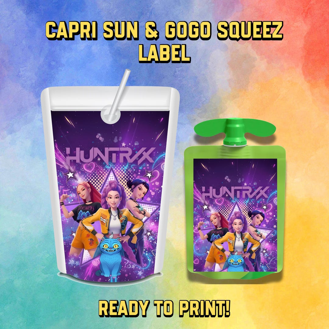 Kpop Demon Hunters, Dr. Han's Tonic Drink Wrapper, Gogo Squeez + Caprisun Juice Label, Huntrix ...