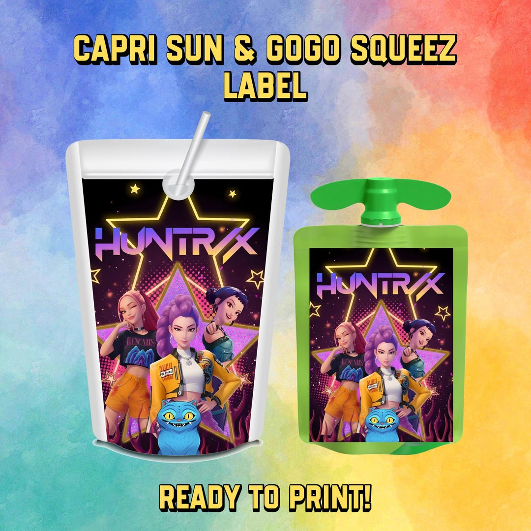 Kpop Demon Hunters Capri Sun Juice Pouch Label, Huntrix Saja Boys Tonic Drink Wrapper, Gogo ...