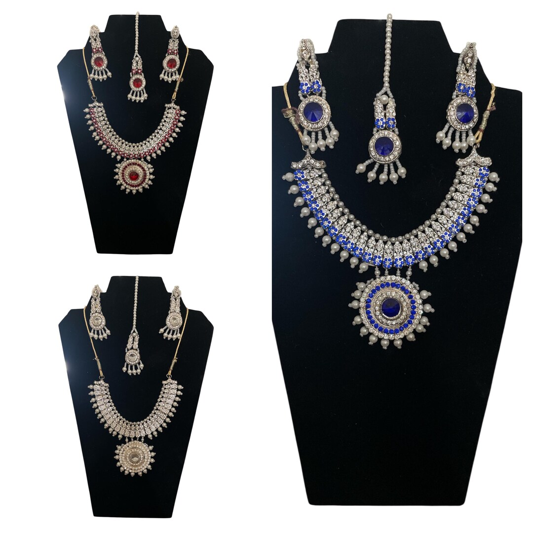 Pakistani Indian Bridal Jewelry Set: Necklace, Earrings & Tikka - Etsy