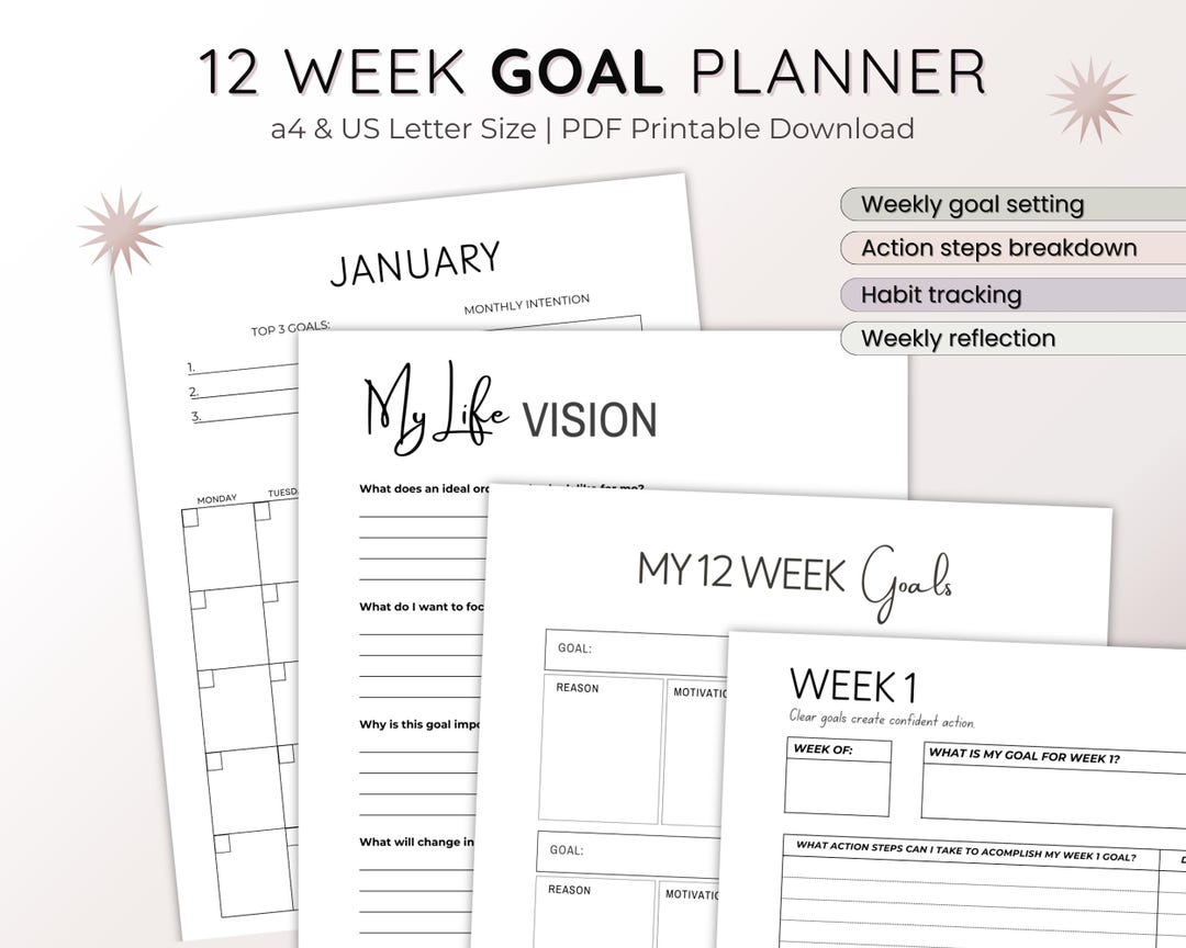 12 Week Goal Planner Printable, Undated Weekly & Monthly Tracker PDF ...