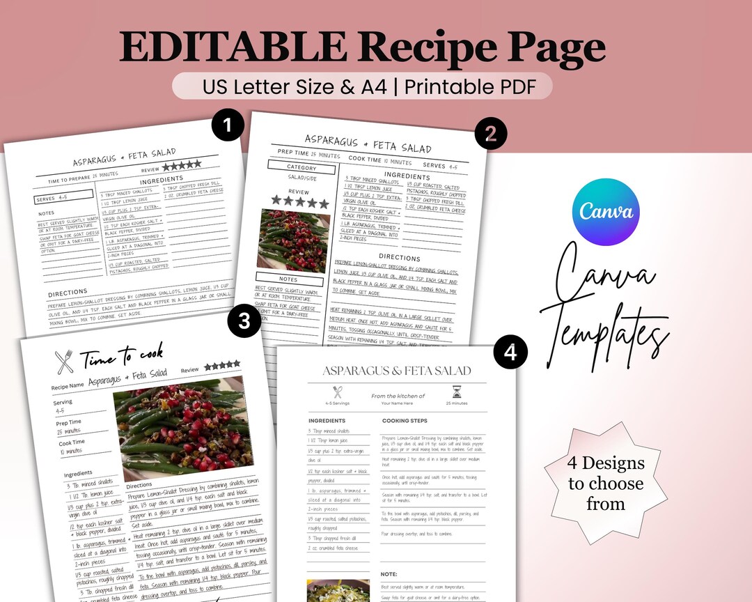 Recipe Book Template Canva Printable Cookbook Templates EDITABLE Blank ...