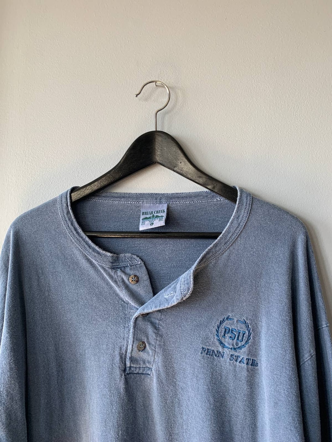 Vintage Blue Pigment Over Dyed Penn State PSU Henley Pullover ...