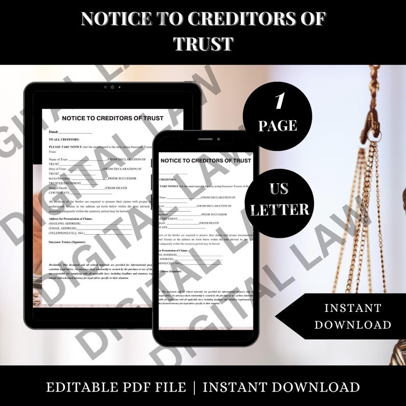 Editable Notice to Creditors of Trust Template, Legal Estate Planning ...