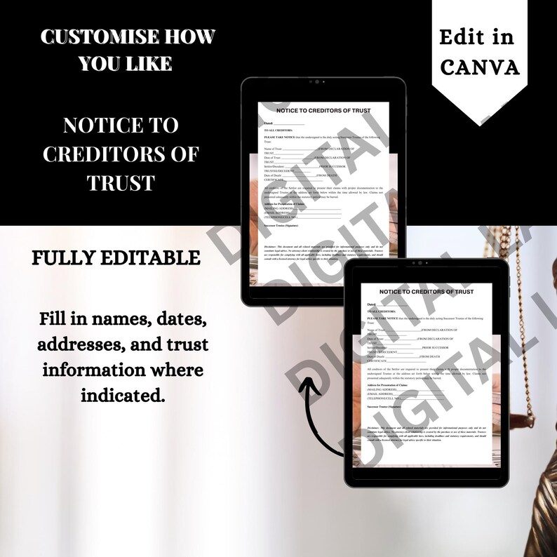 Editable Notice to Creditors of Trust Template, Legal Estate Planning Form Letter, Trustee ...