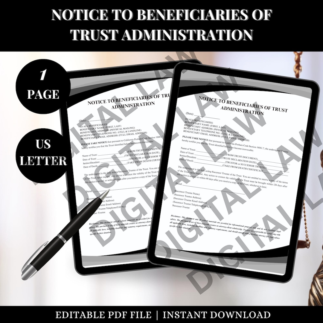 Editable Notice to Beneficiaries of Trust Administration Template ...