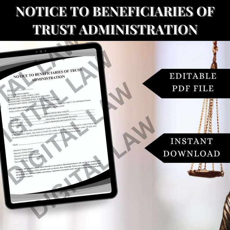 Editable Notice to Beneficiaries of Trust Administration Template ...