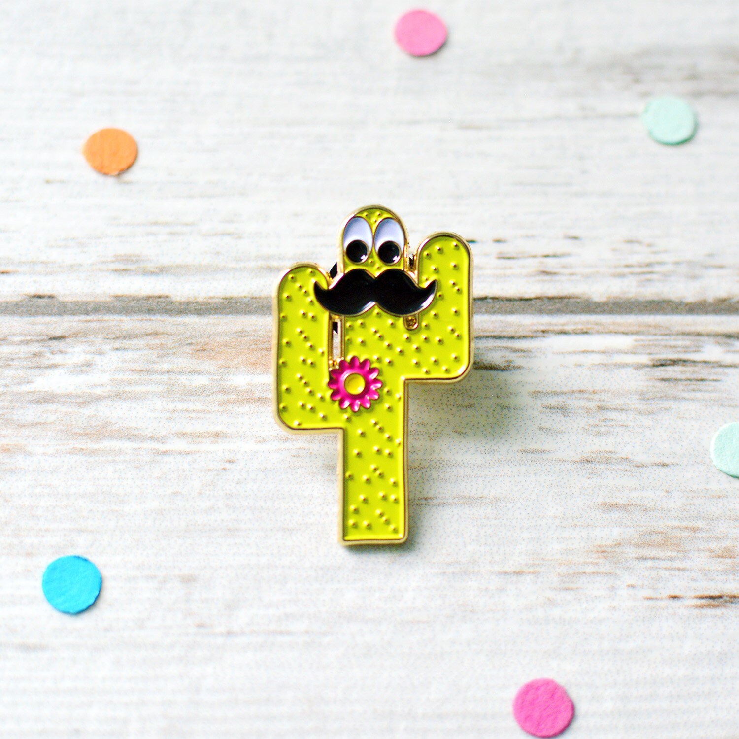 Cactus Enamel Pin With a Moustache & Googly Eyes in Cognito - Etsy UK