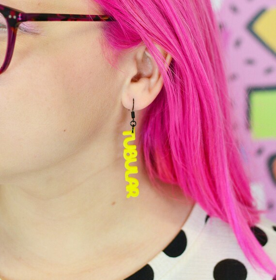 Tubular 80s Slang Word Earrings | Etsy