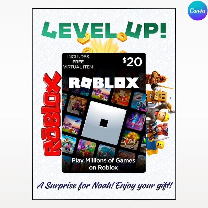 Roblox Gift Card Holder: Editable Canva Template, Printable Robux ...