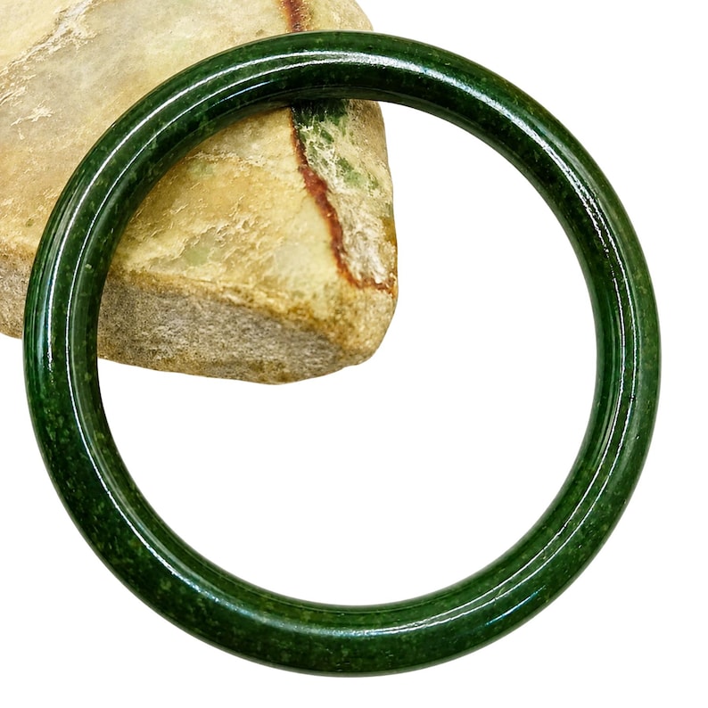 Natural Burmese Nephrite Jade Bangle Bracelet | Deep Green Jade ...