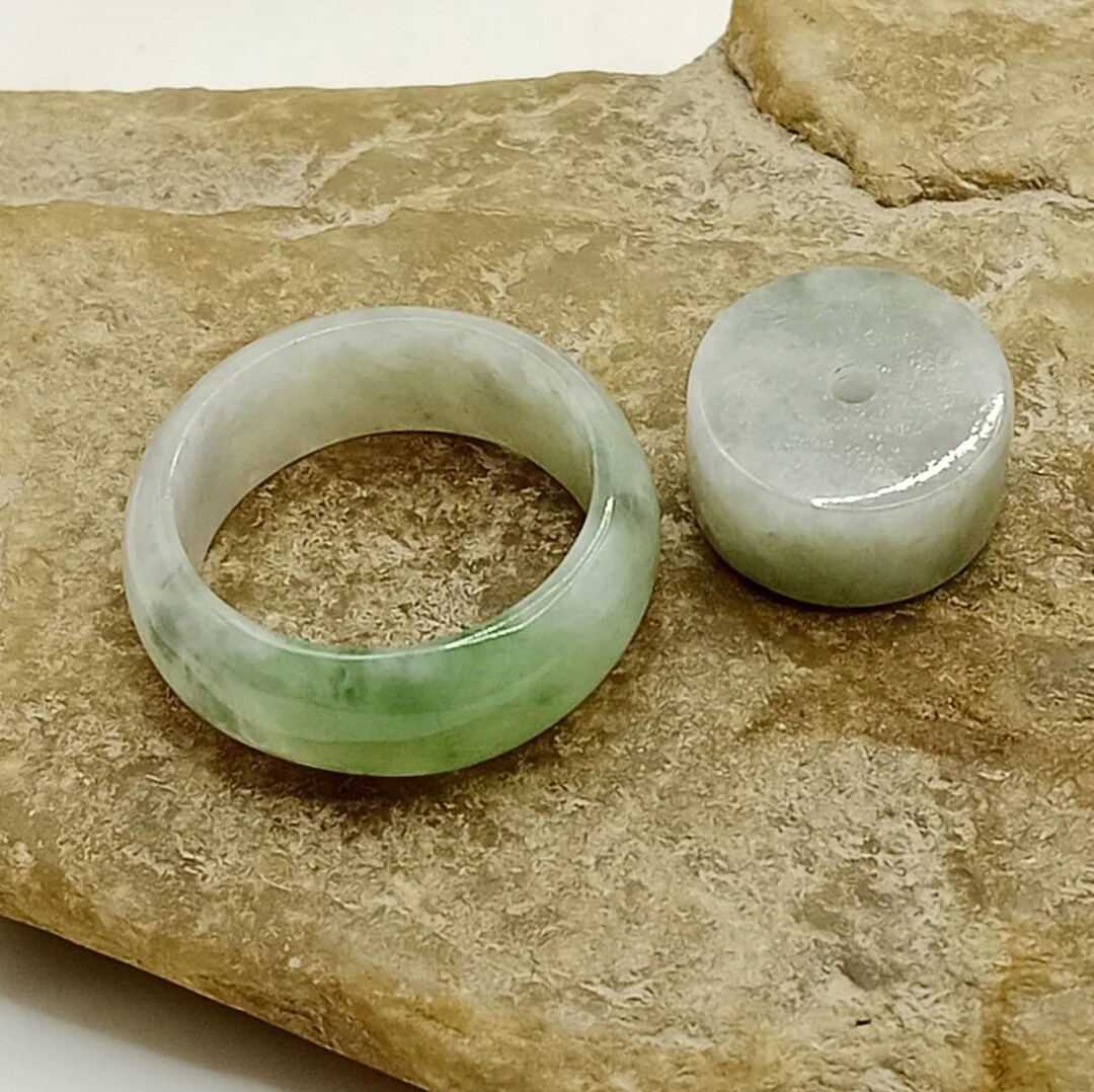 Genuine Burmese Jadeite Pendant & Ring Set, Natural Green White Jade ...