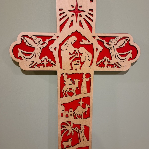 Nativity Scene Cross Svg - Etsy