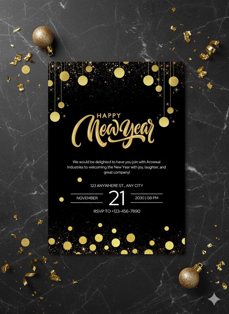 Corporate New Year Invite, Black and Gold Flyer, Business Holiday Party ...