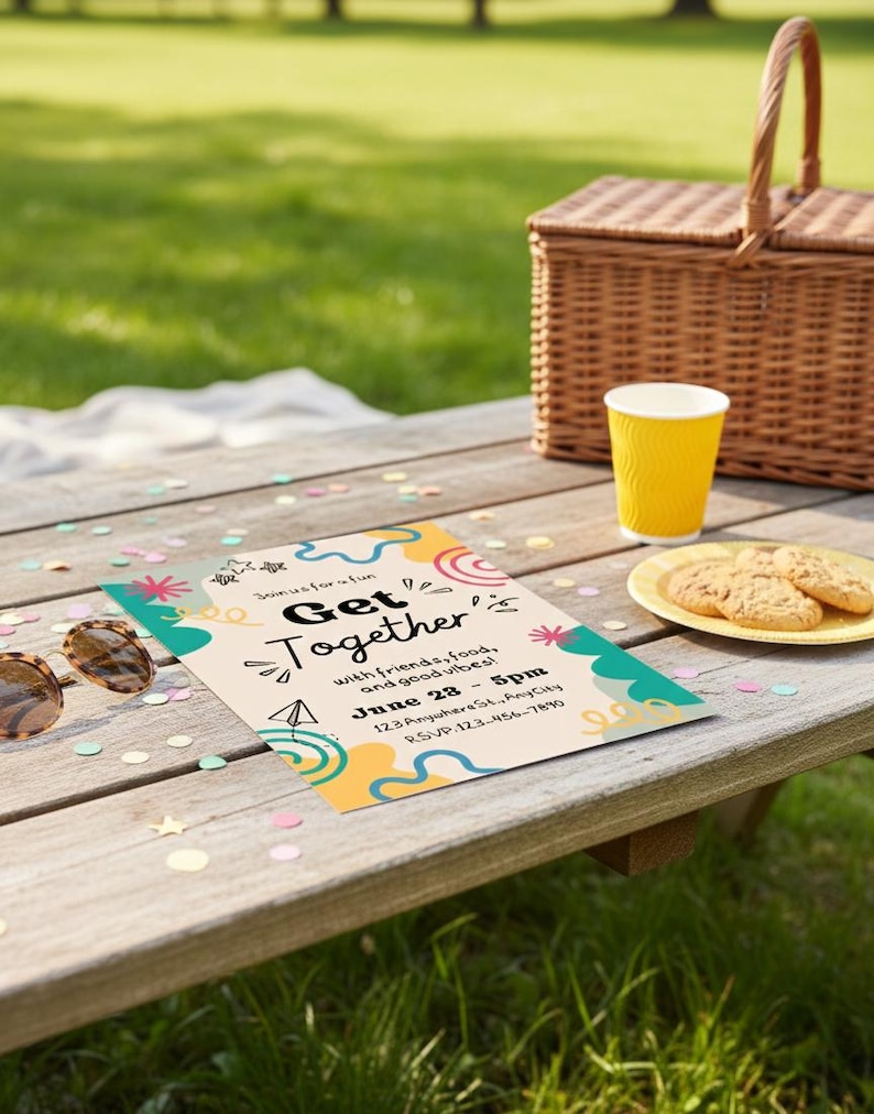 Get Together Invitation,summer Party Invite, Hand Drawn Doodle ...
