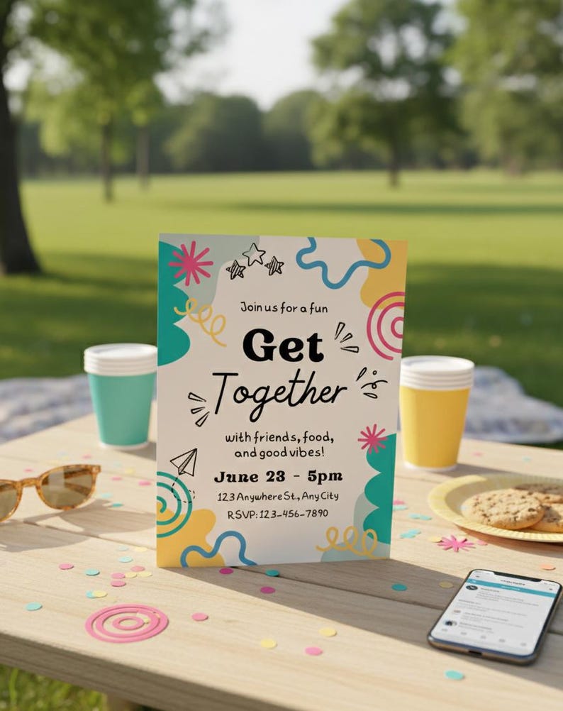 Get Together Invitation,summer Party Invite, Hand Drawn Doodle ...