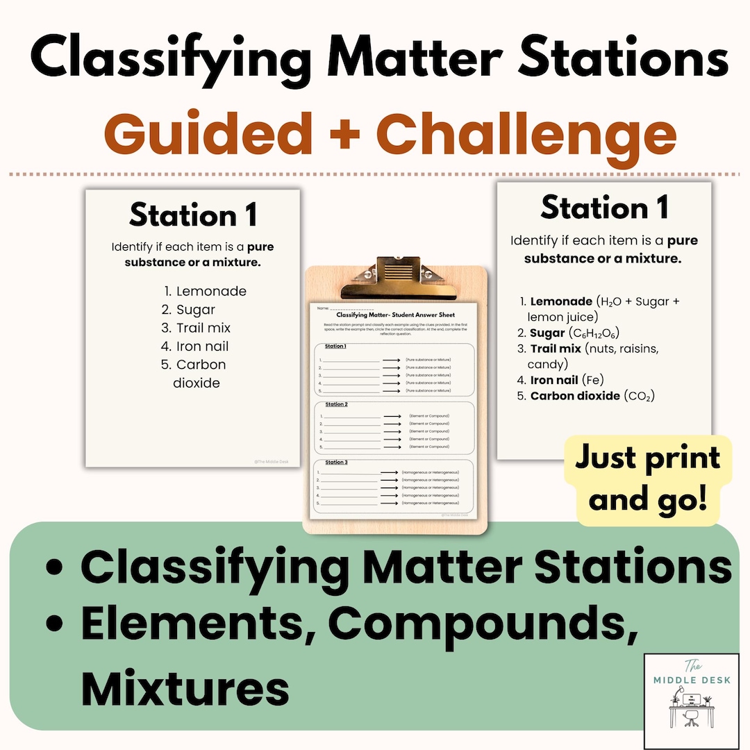 Classifying Matter Stations | Elements, Compounds, Mixtures (middle ...