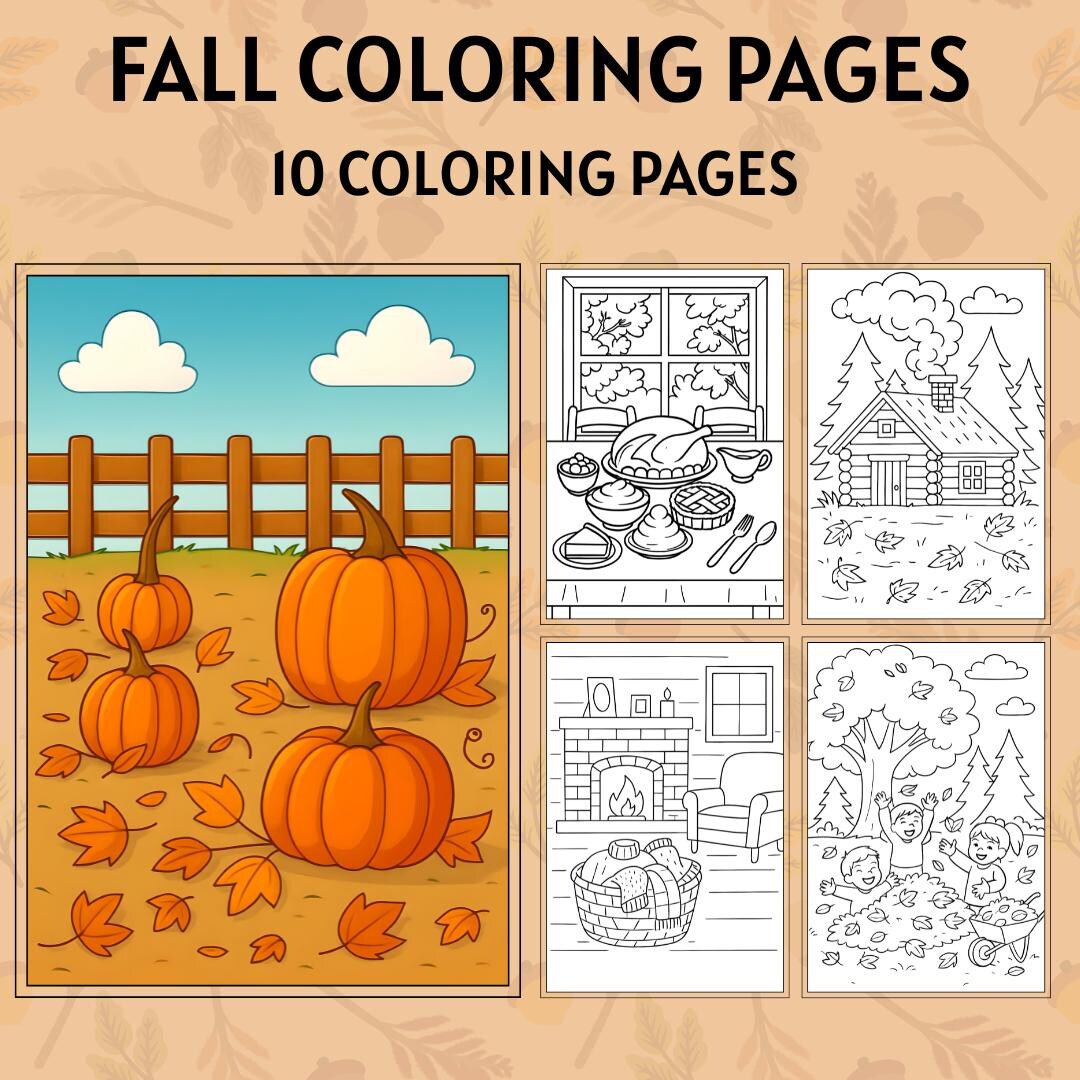 Autumn Coloring Pages: Cozy Harvest Scenes for Kids (PDF Download) - Etsy