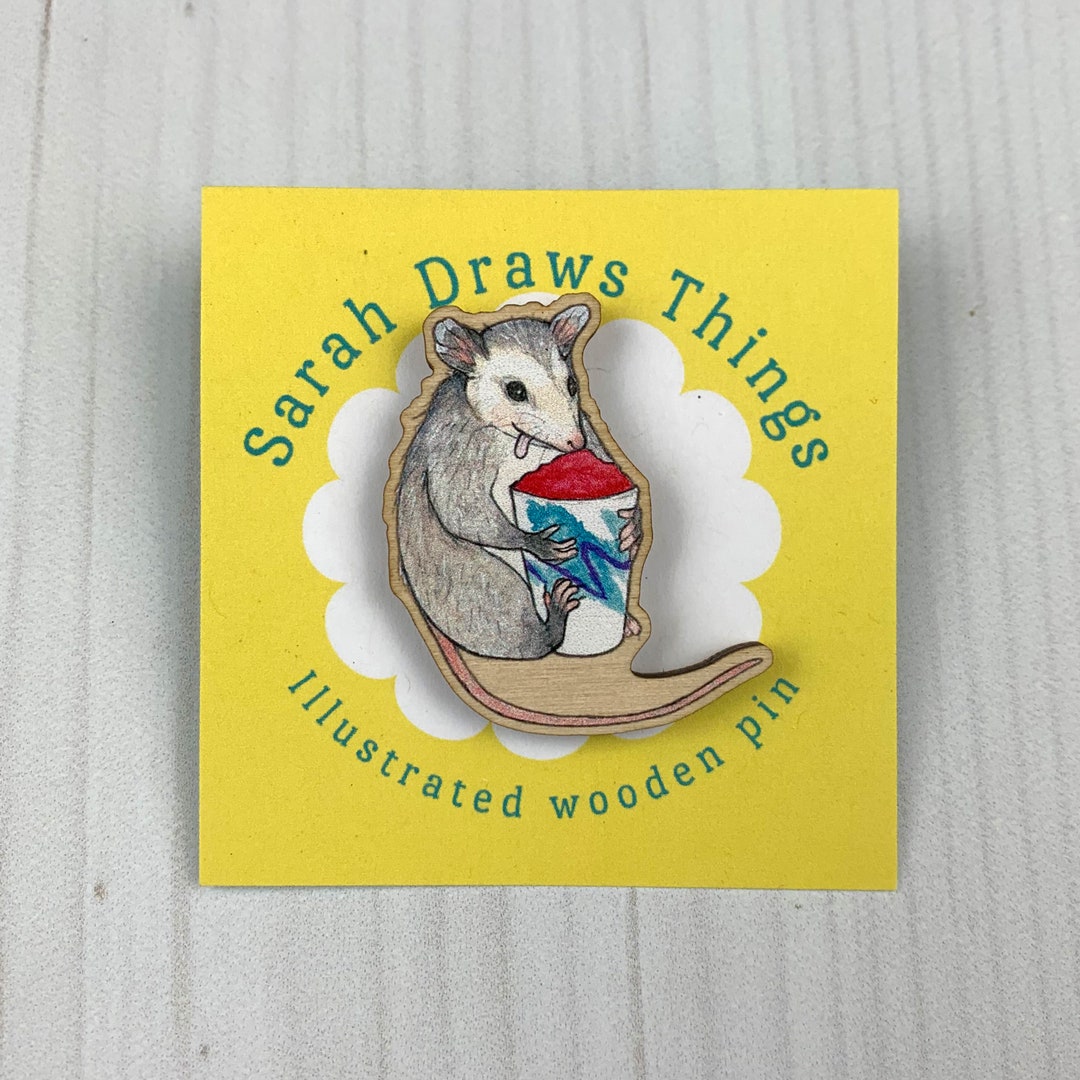 Opossum Water Ice - 1.5" Illustrated Wooden Pin - Etsy