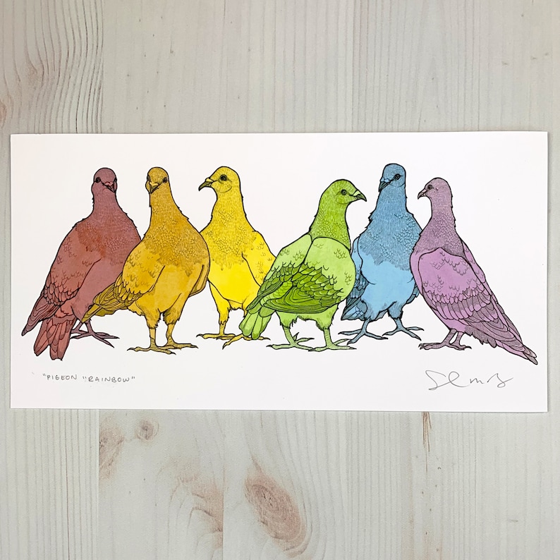 Pigeon Rainbow - 6x12 Archival Print - Etsy Denmark