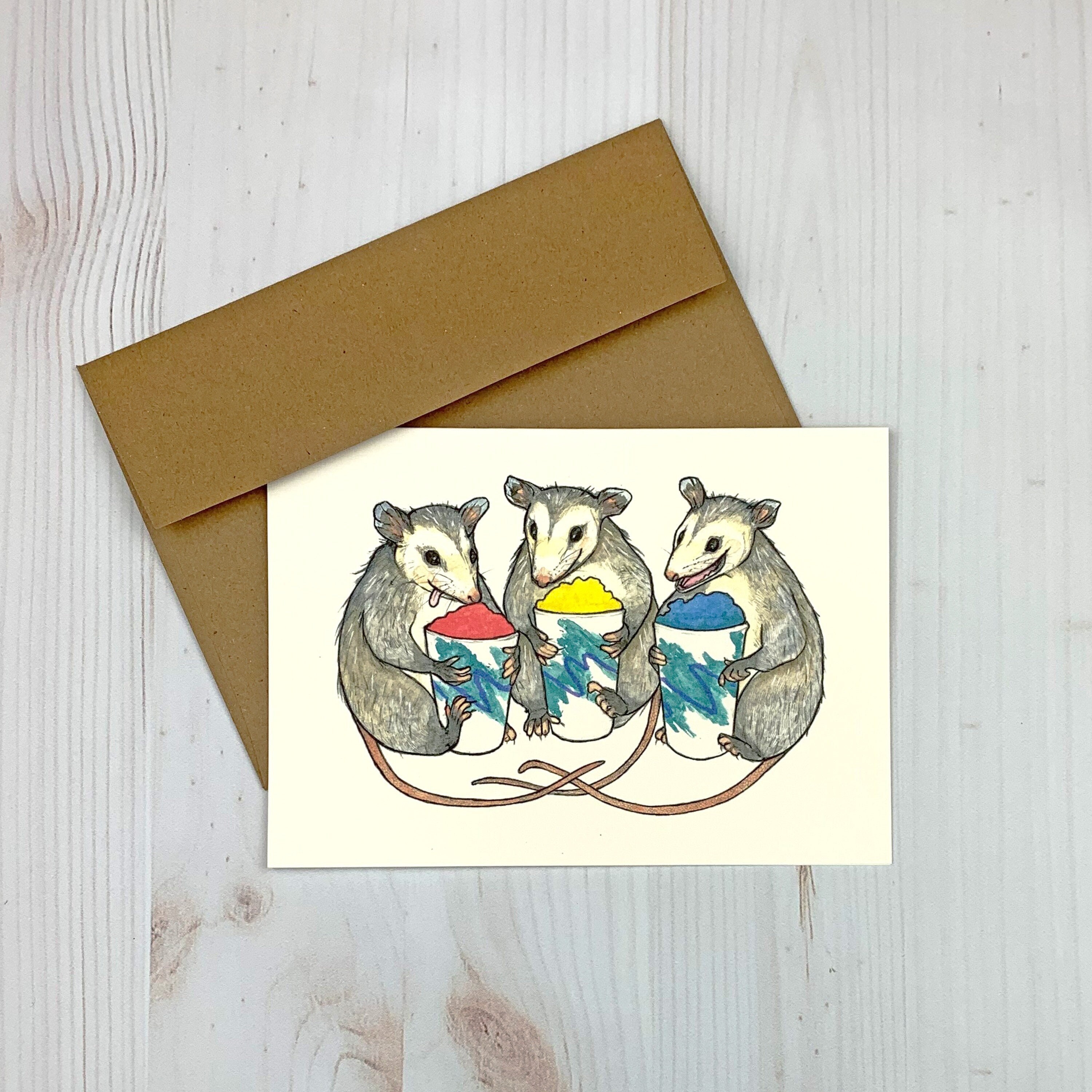 Opossum Water Ice Notecard Virginia Opossum Greeting Card - Etsy