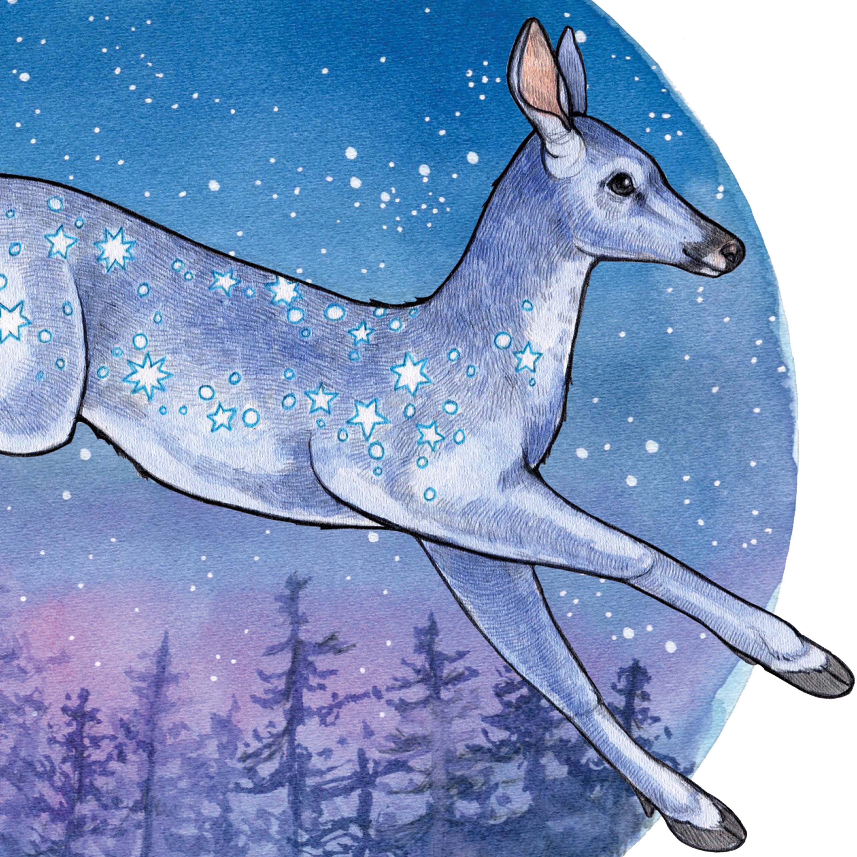 Starry Deer - Watercolor Fawn and Forest Artwork - 8x8 " Archival Print ...