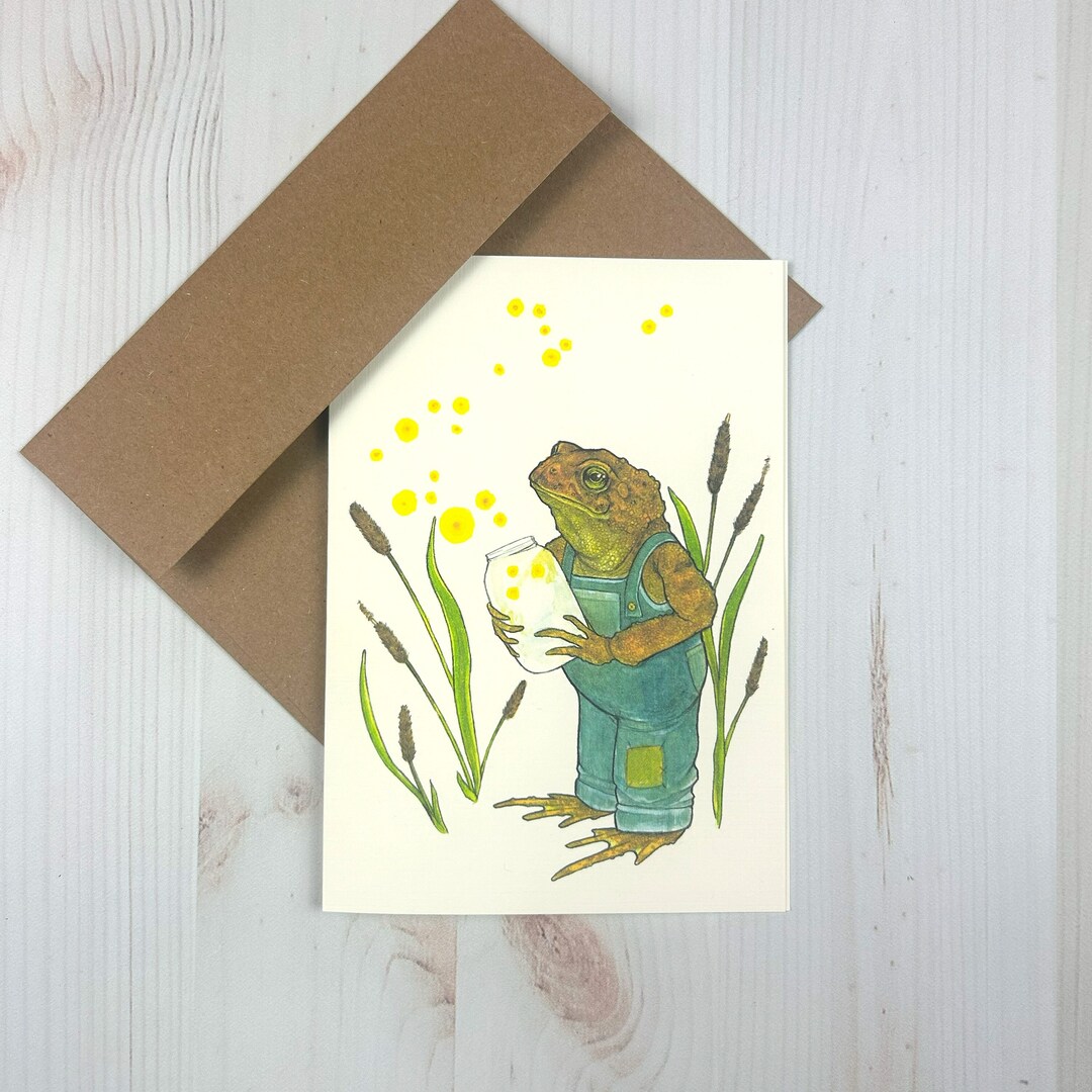 Toad With Firefly Jar - 5x7 Notecard - Etsy