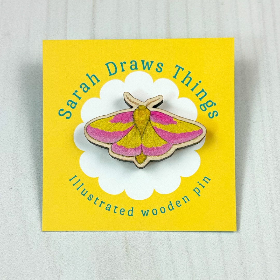 Rosy Maple Moth - 1.5" Illustrated Wooden Pin - Etsy