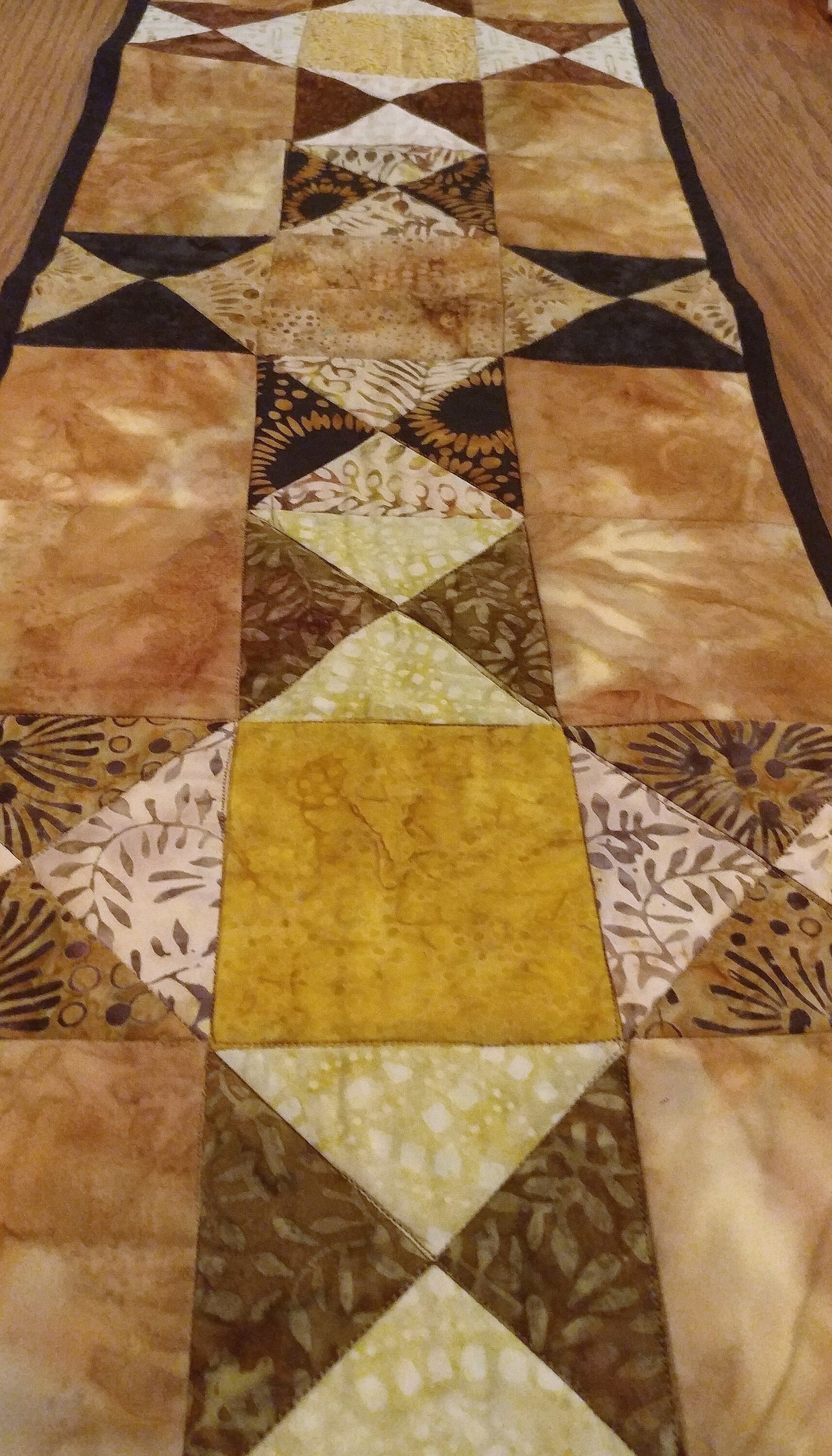 Rustic Quilted Fall Autumn Quilted Table Runner in Blacks and Fall Batiks Narrow Runner 11 X 28. ...