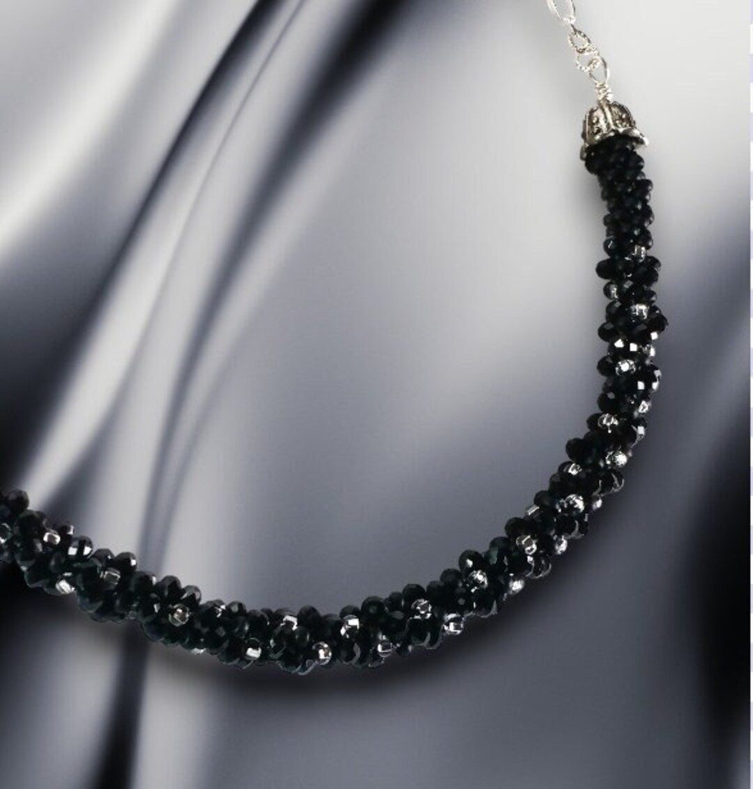 Jet Black Necklace Crystal Collar Handmade Braided Kumihimo Style - Etsy
