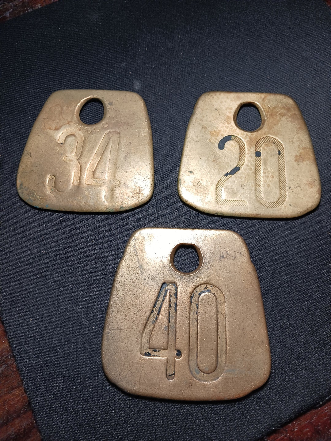 3 Antique Brass Cow Tags, Antique Livestock Tags, Brass Tags, Numbered ...