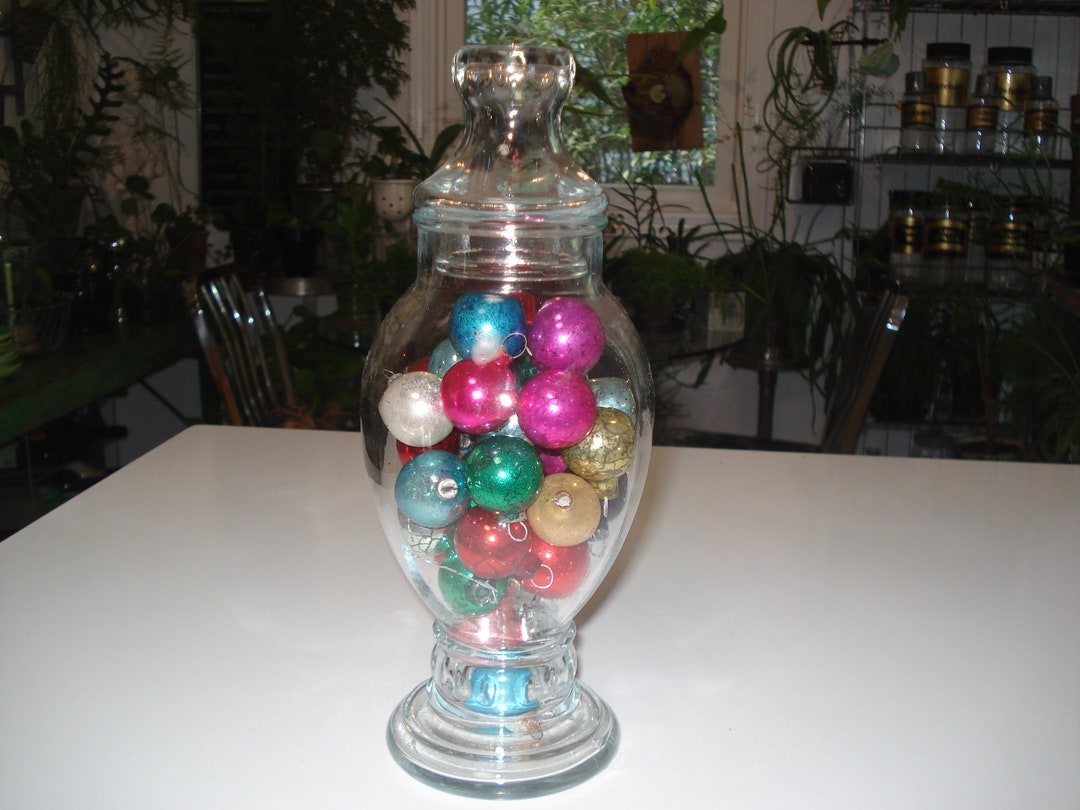 Vintage Glass Candy Jar With Glass Christmas Ornaments - Etsy