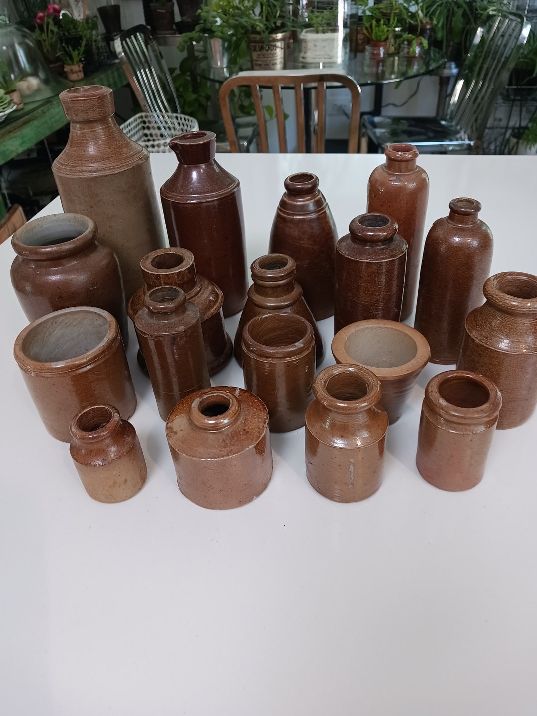 18 Antique Collection of Brown Stoneware, Antique Ink Pots, Brown ...
