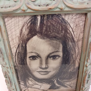 Vintage Framed Pencil Drawing, Pencil Drawing of Woman, Framed Drawing ...