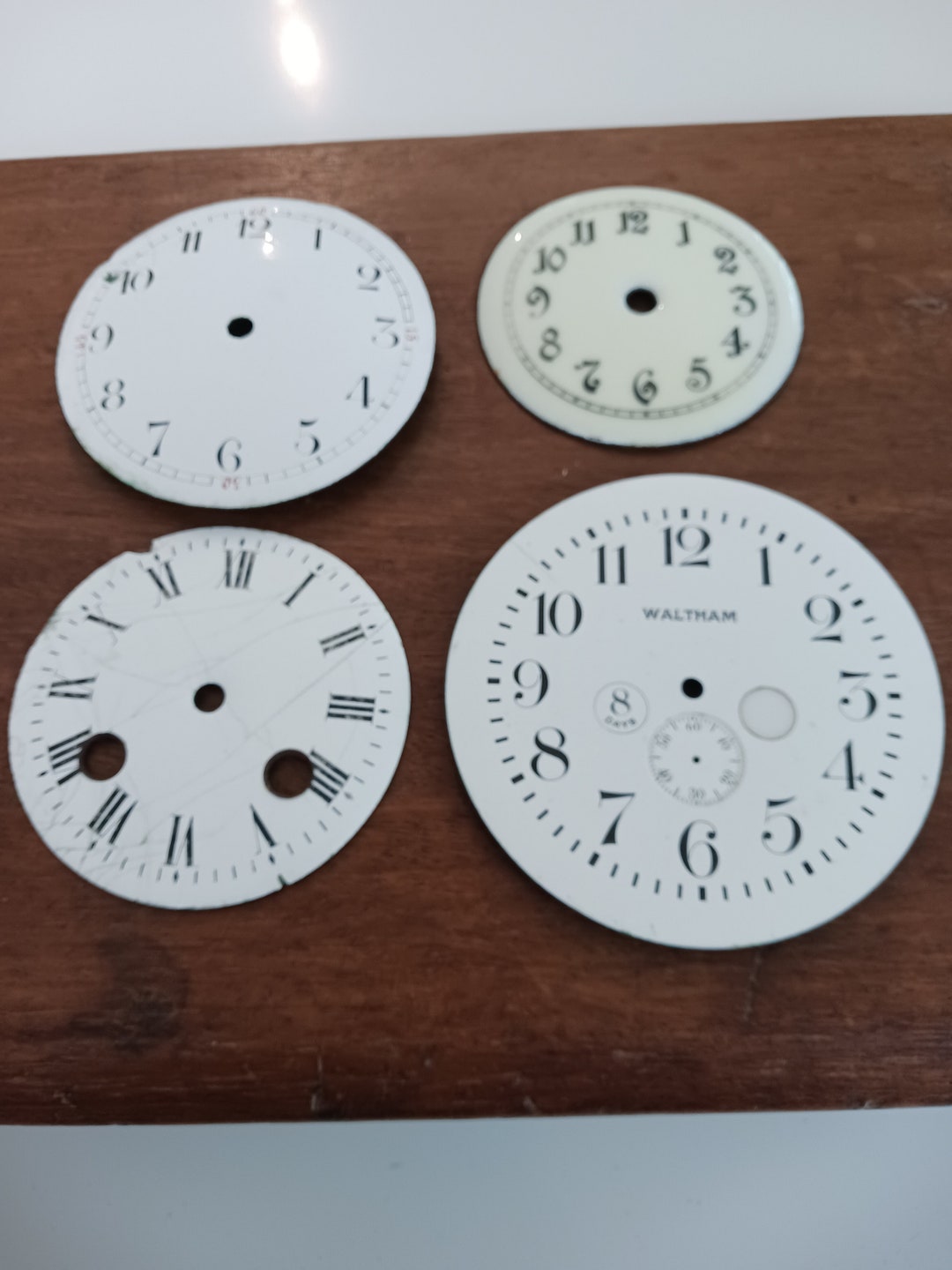 4 Vintage Enamel Clock Faces, Vintage Clock Faces, Vintage Wall Display ...