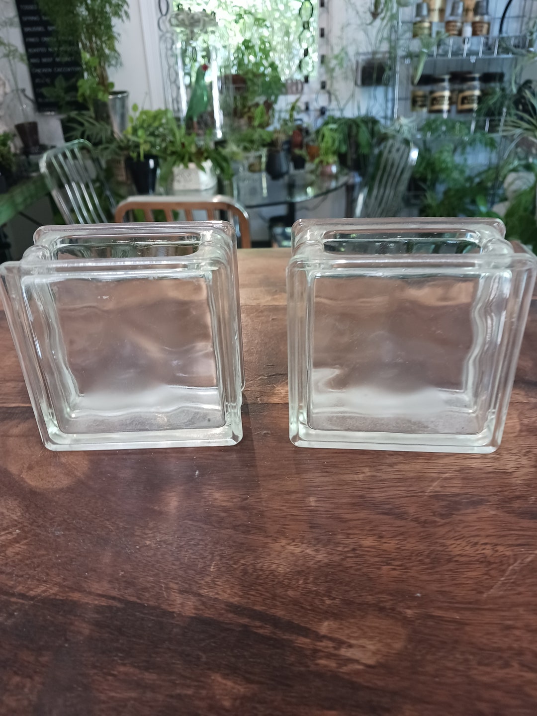 Pair of Vintage Glass Block Vases, Vintage Small Glass Blocks, Vintage ...