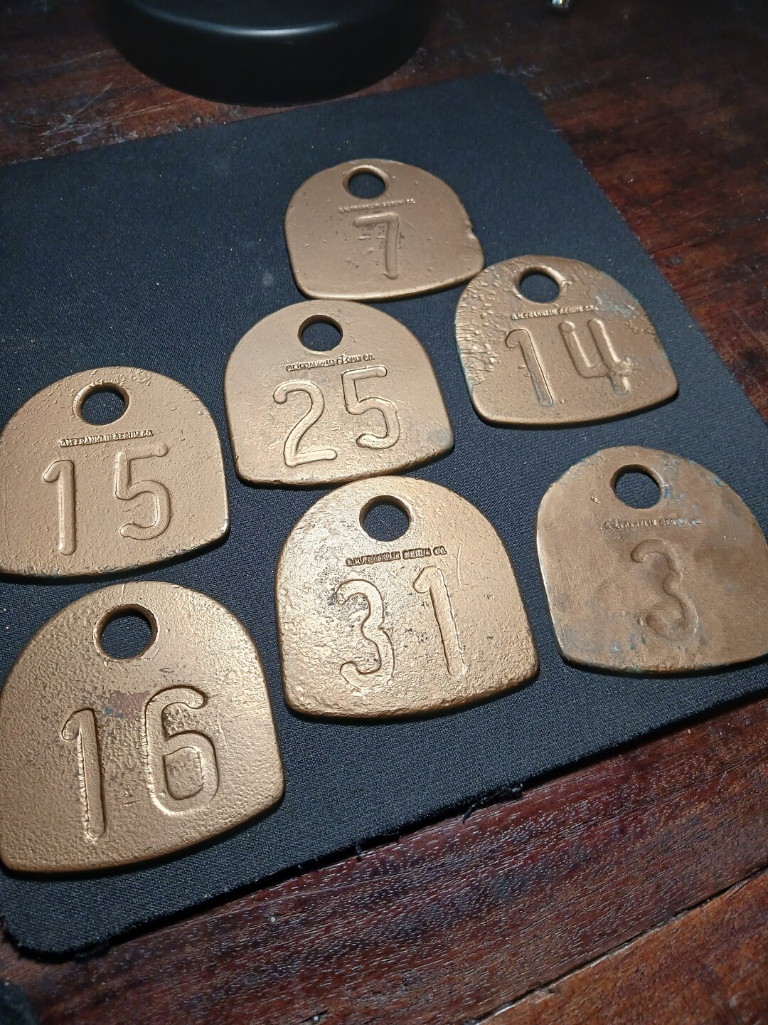 Set of 7 Antique Brass Livestock Tags, Antique Cow Tags, Vintage Metal ...