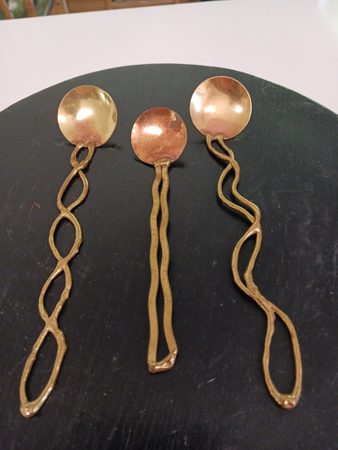 4 Vintage Handmade Artisan Spoons, Vintage Sugar Spoon, Vintage Brass ...