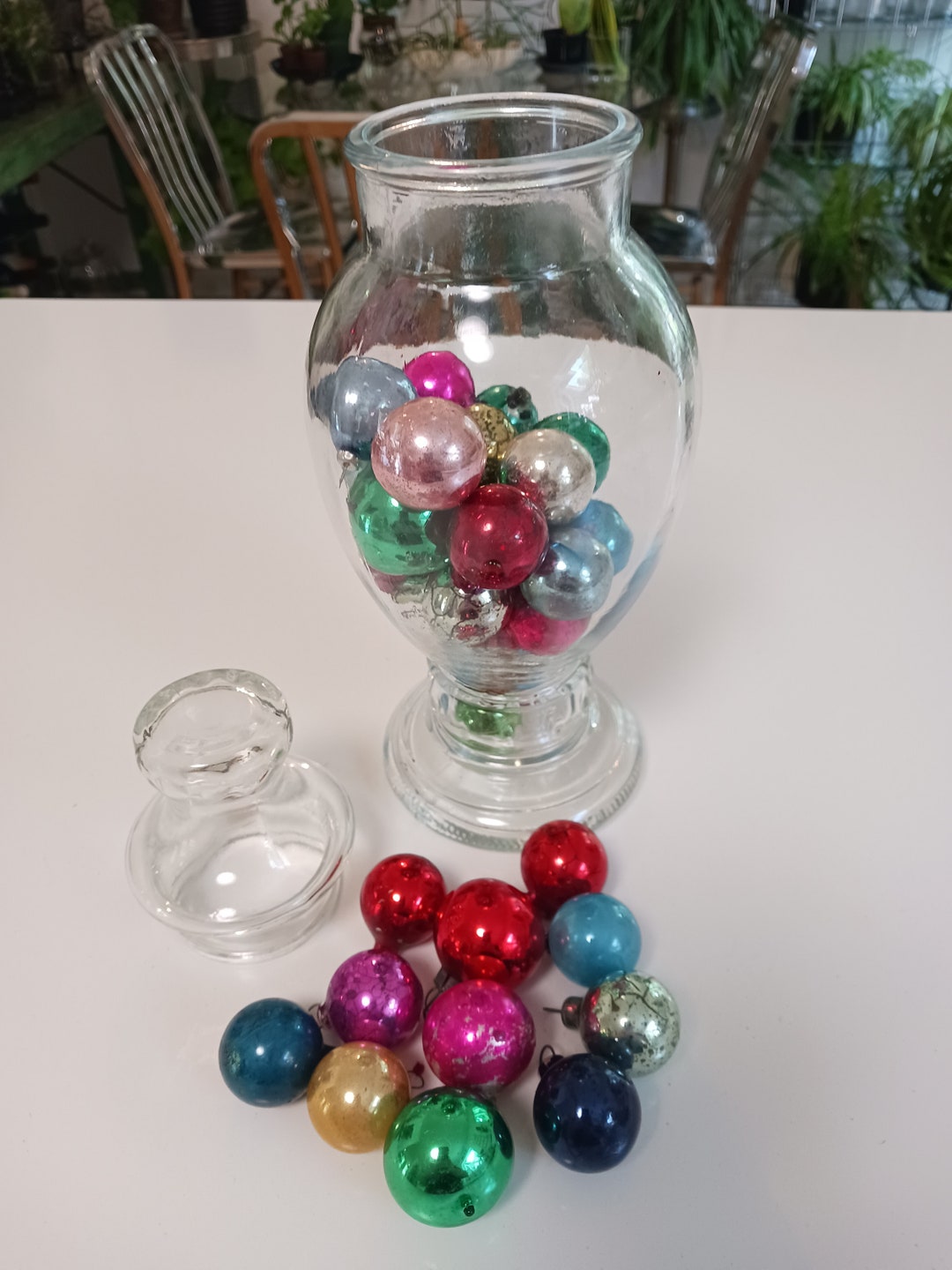 Vintage Glass Candy Jar With Glass Christmas Ornaments - Etsy