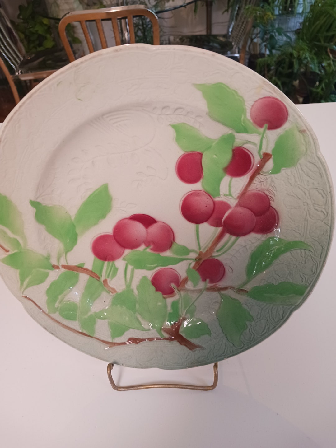 Antique Majolica Plate, Antique Majolica, Cherry Plate, St Clement ...