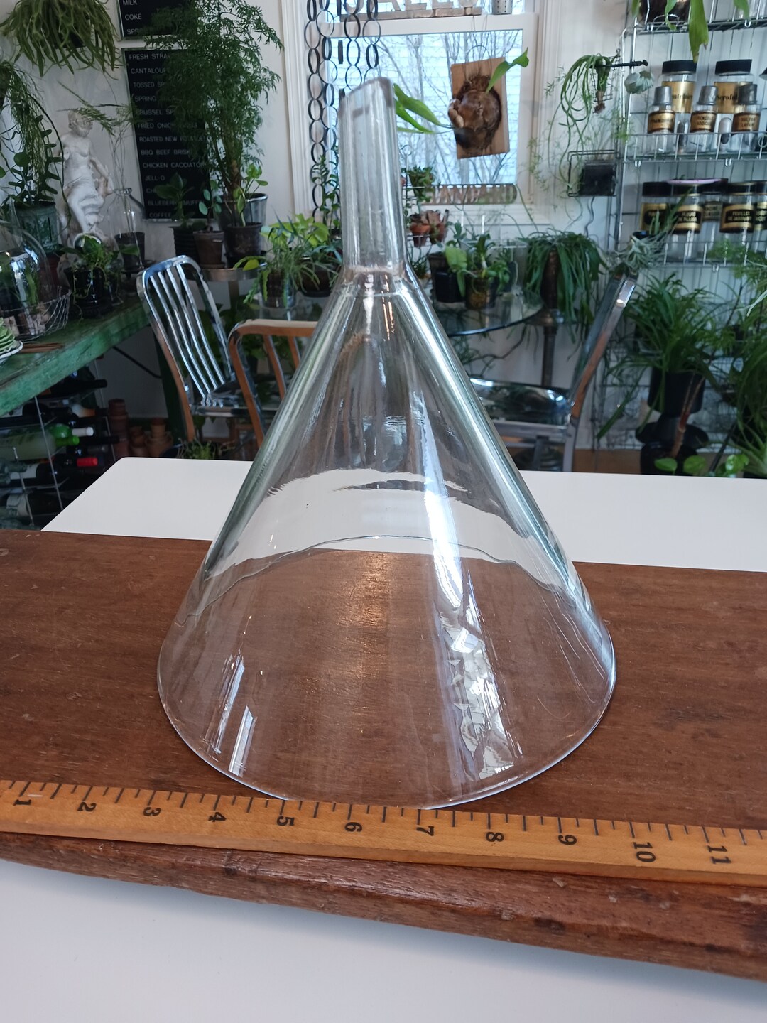 Vintage Glass Funnel, Vintage Large Glass Funnel, Vintage Laboratory ...