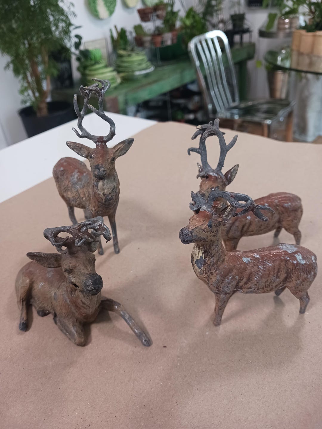 4 Vintage Lead Reindeer, Vintage Cast Metal Reindeer, Christmas ...