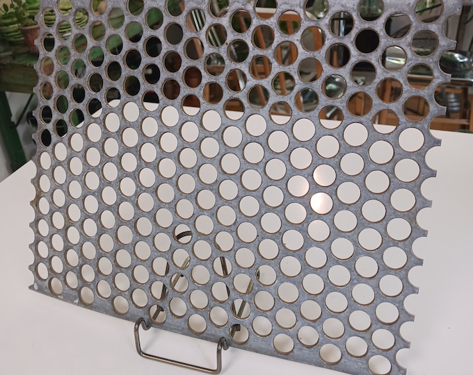 Vintage Metal Perforated Grid, Industrial Perforated Metal, Vintage ...