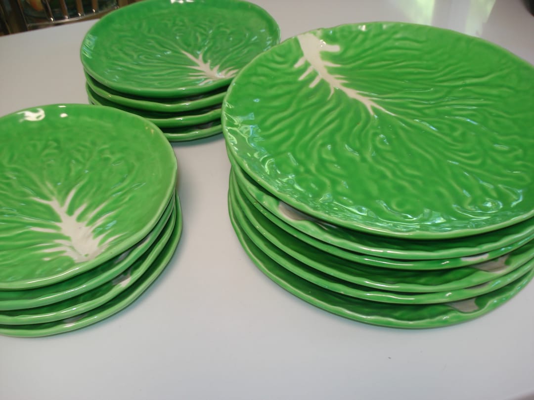 Vintage Italian Lettuce Plates, Majolica Lettuce, Dinner Plates ...