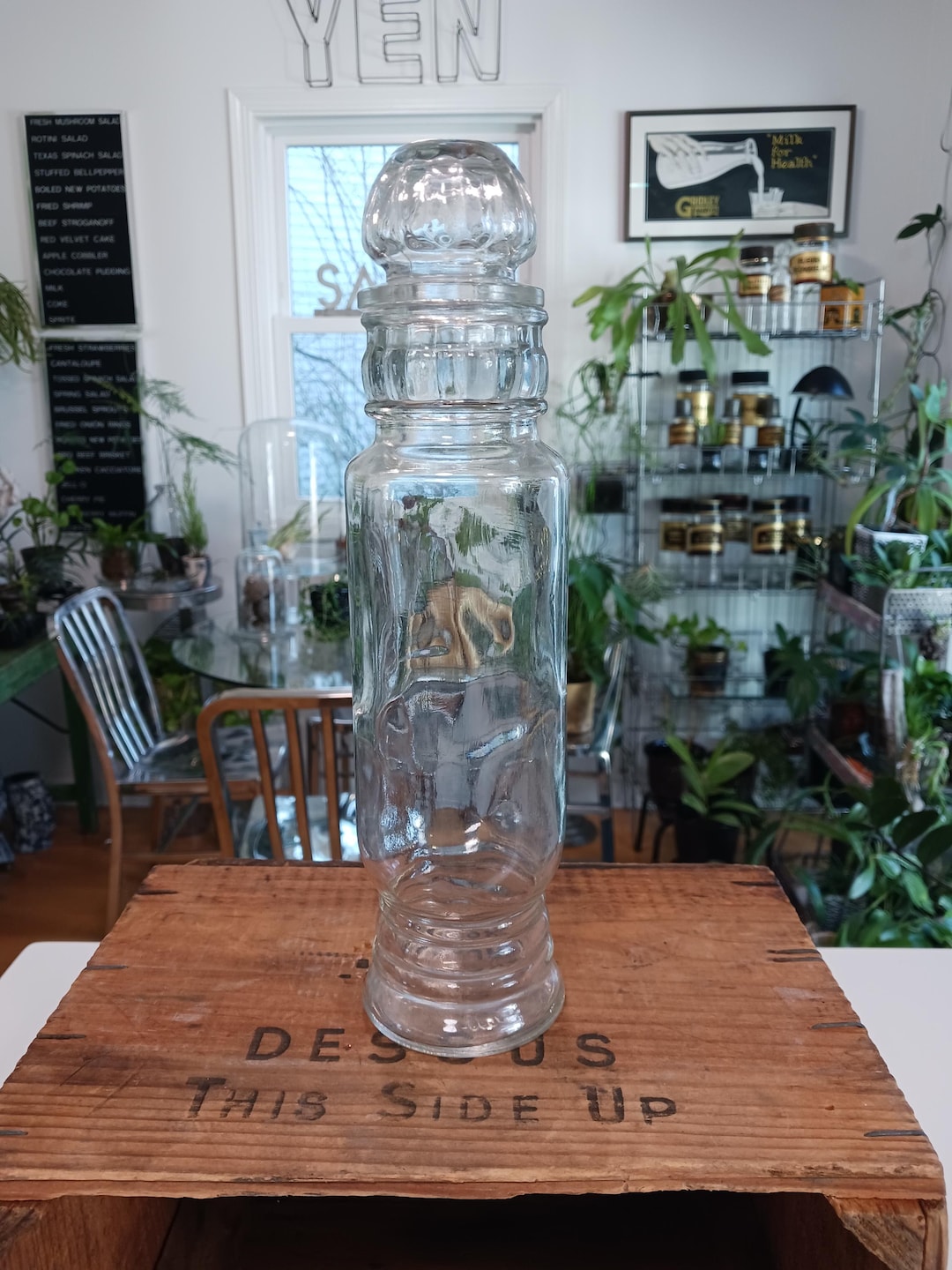 Vintage Glass Candy Jar, Vintage Glass Kitchen Jar, Vintage Glass ...