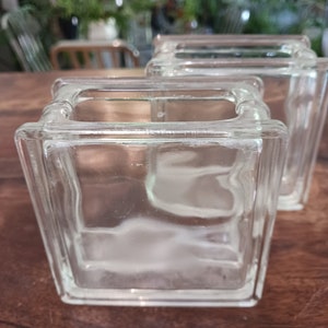 Pair of Vintage Glass Block Vases, Vintage Small Glass Blocks, Vintage ...