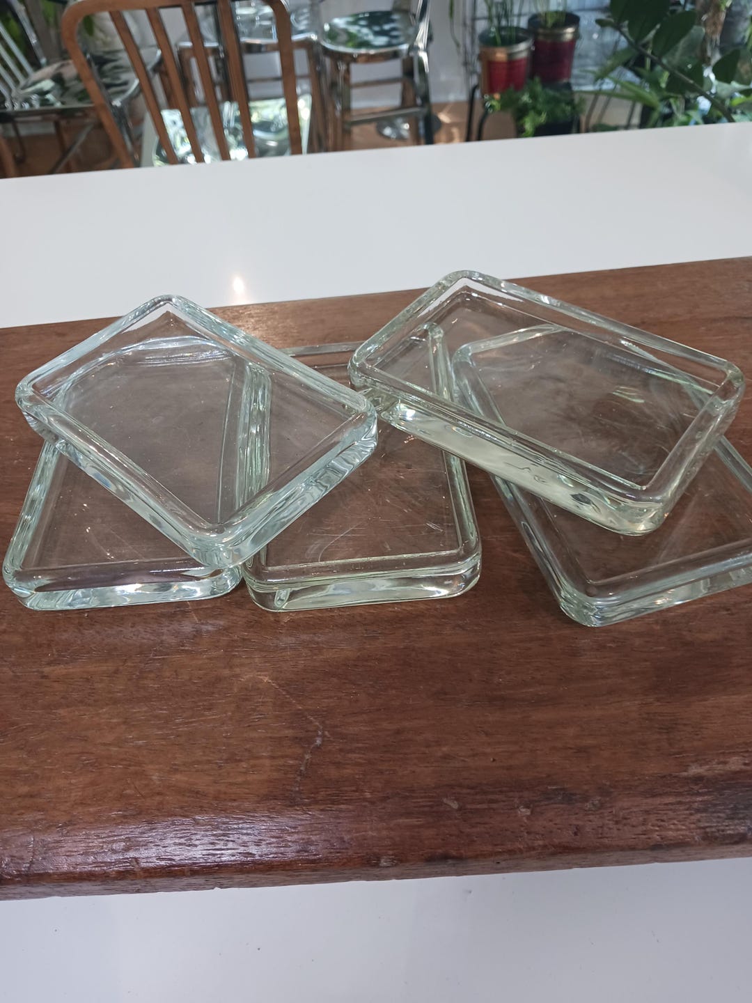 5 Vintage Clear Glass Paperweights, Rectangular Displays, Table Display ...